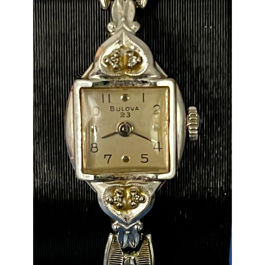 Vintage Bulova White Gold 10k Rolled Gold Plated Ladies Diamond Watch ...
