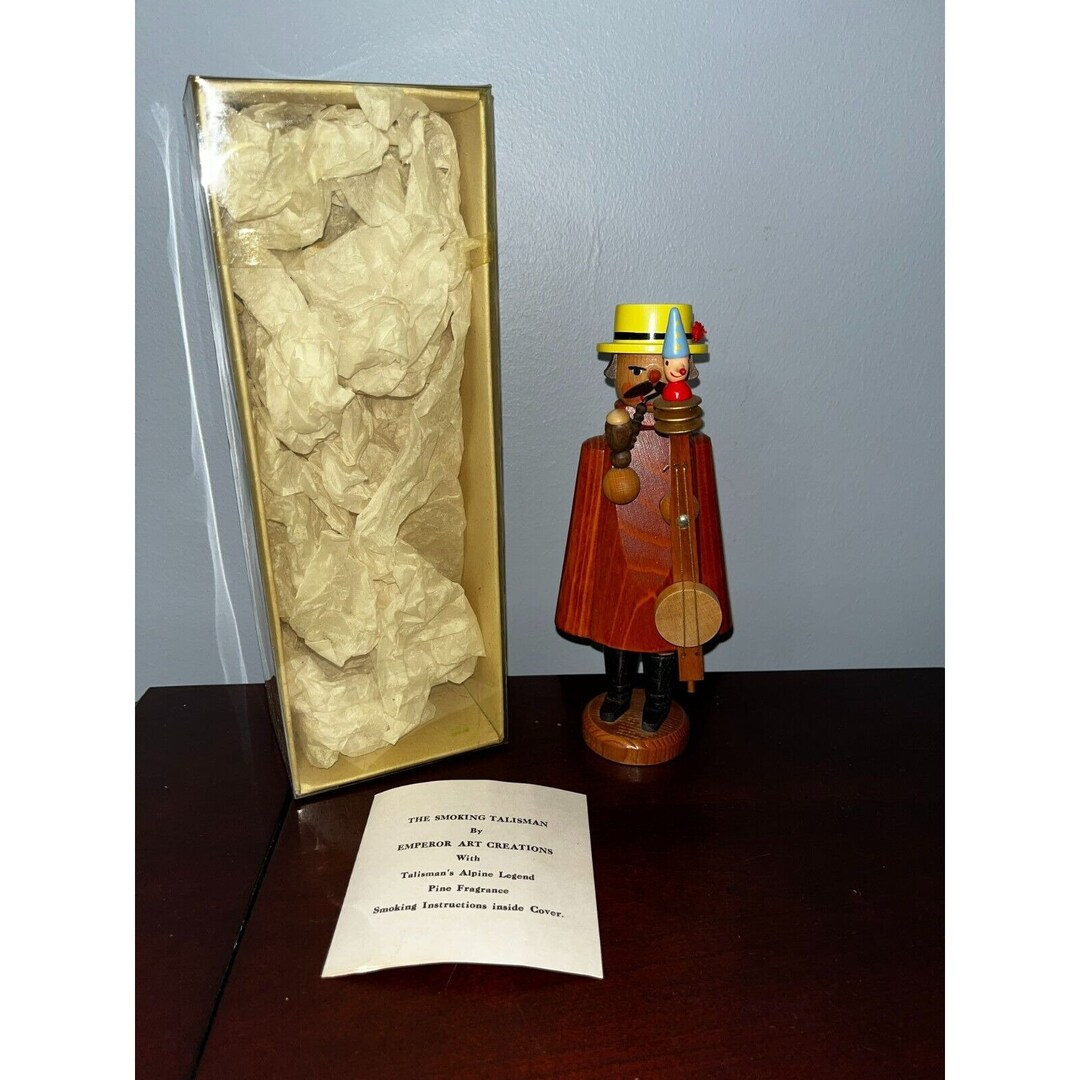 Vintage Smoking Man Talisman Emperor Art With Wood Instrument 8" - Etsy