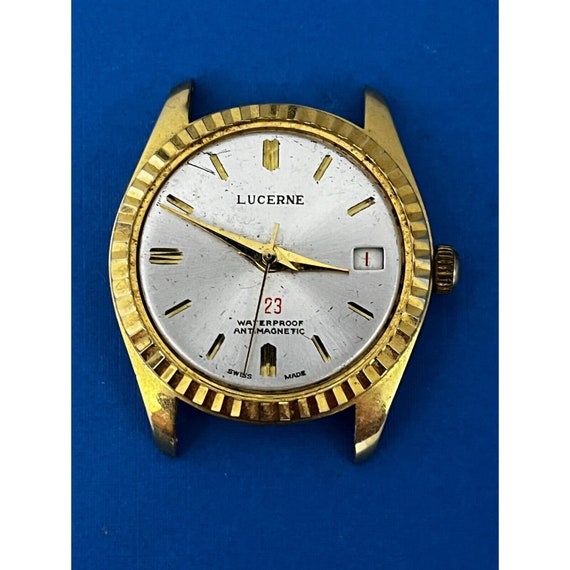 1960s Vintage Lucerne Watch Date Manual SWISS 23j Gol… - Gem