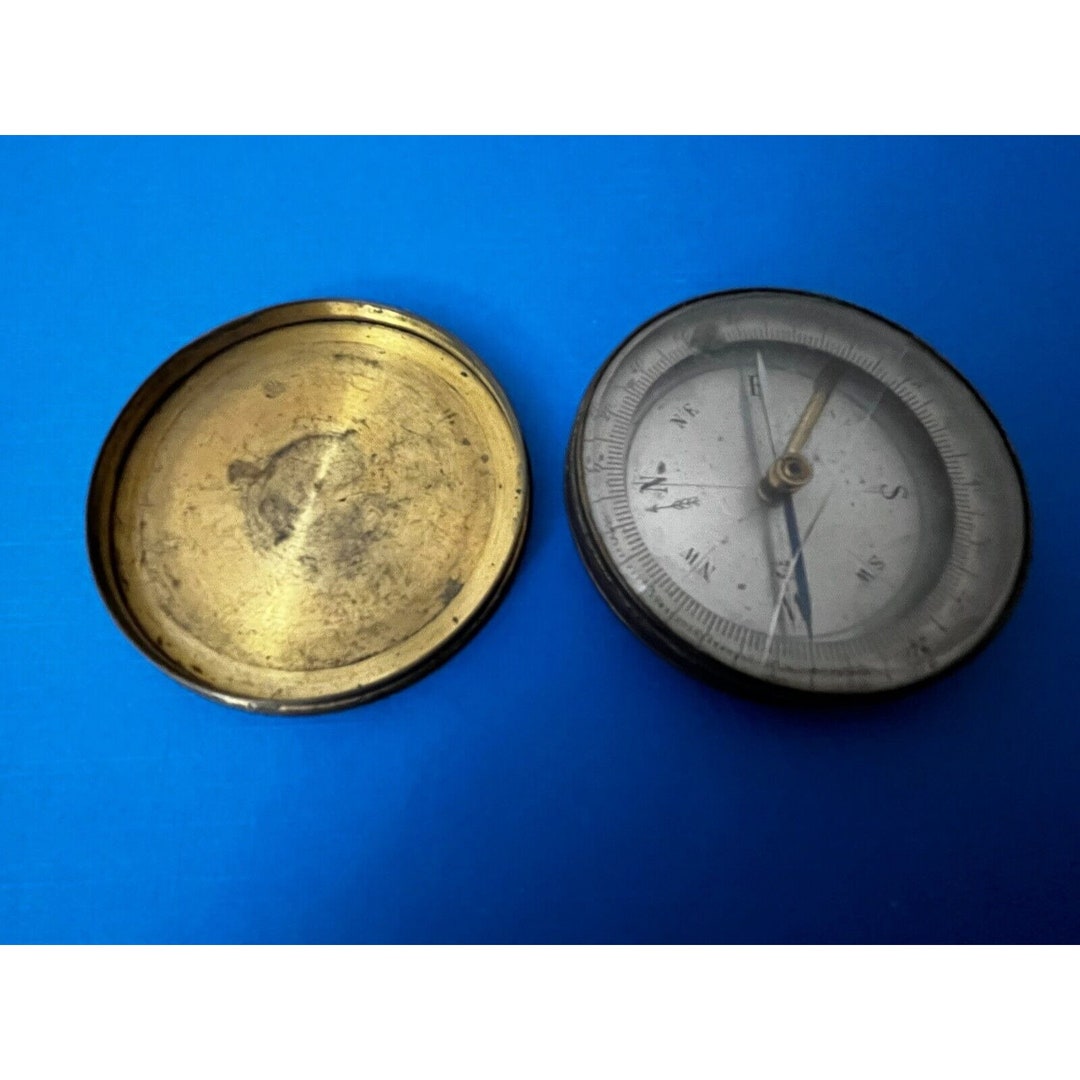 Antique French Brass Housing Compass Glass Lens Made in France W Cover ...