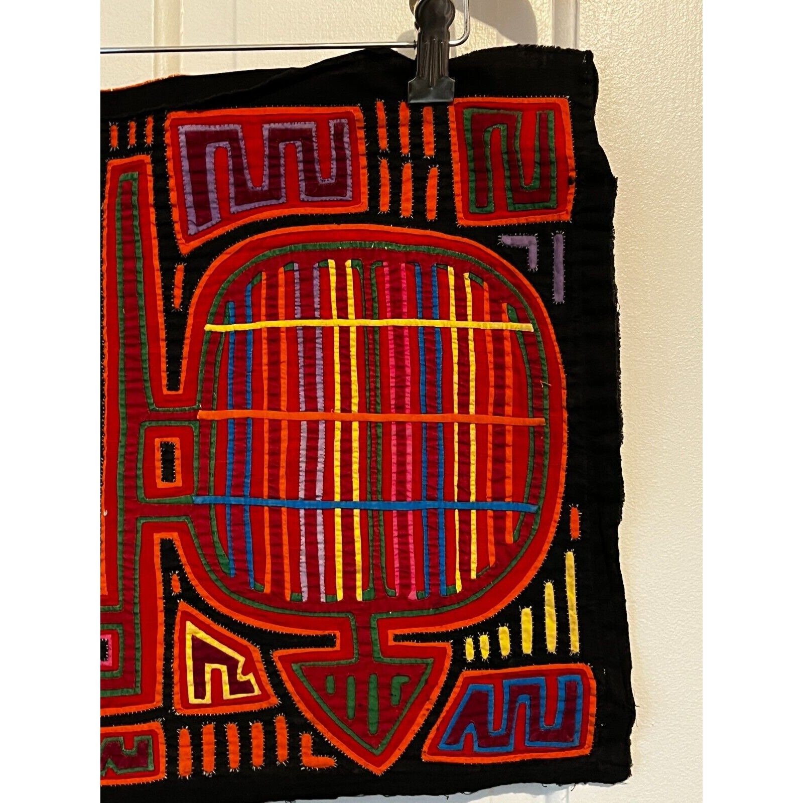 Vintage 1970s Panama Kuna Molas Indian Textile Tapestry Folk Art Black ...