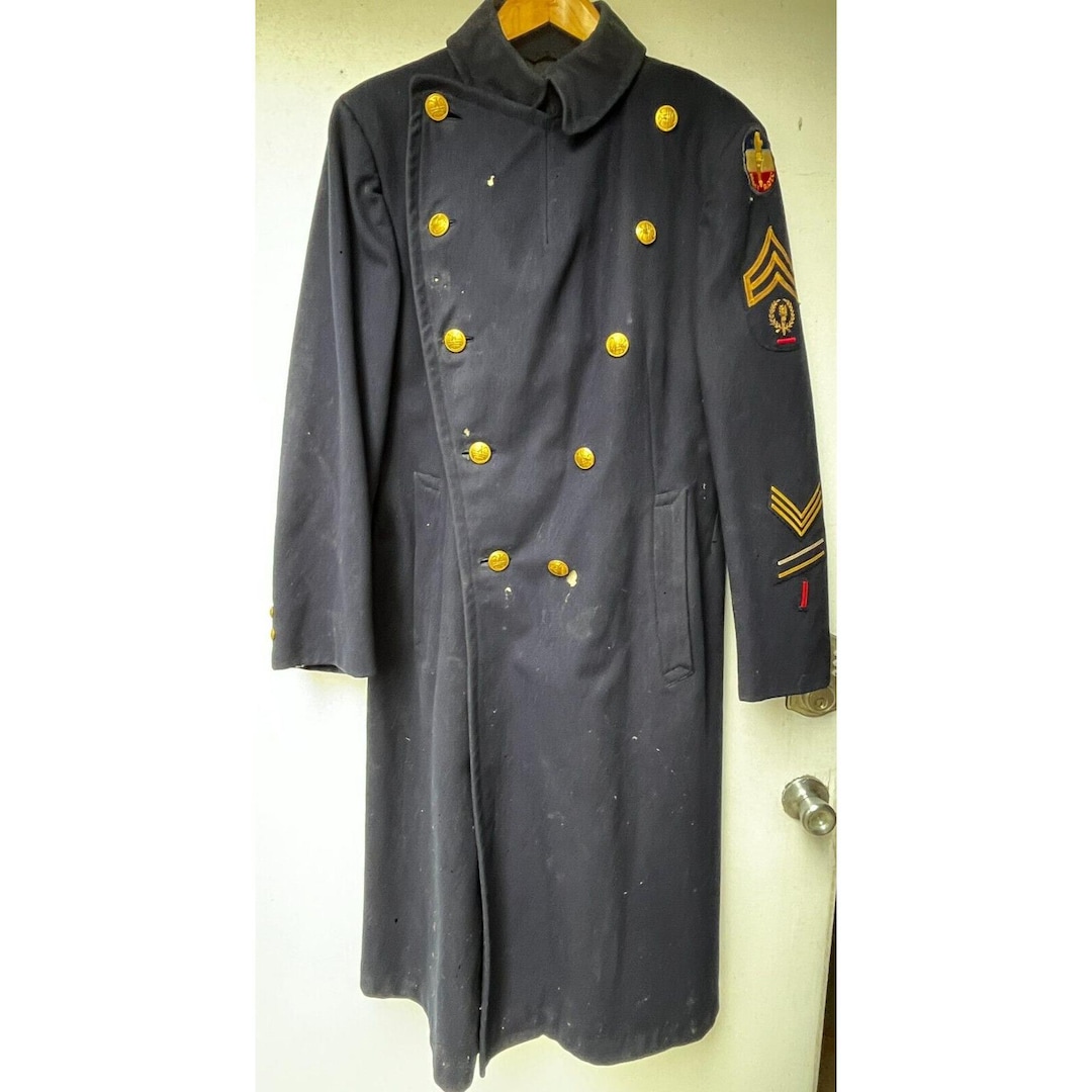 Old Culver Academy ROTC Uniform Dress Overcoat Wool 42 Long Dark Blue W ...