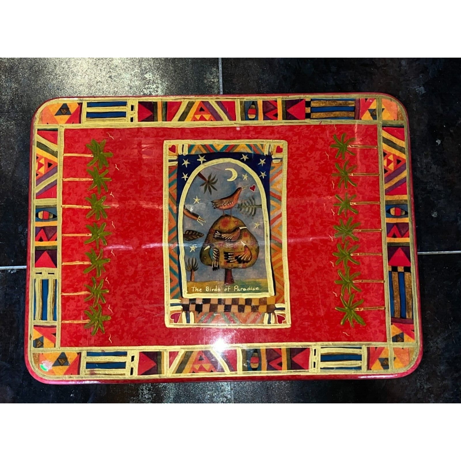 Tray Chic Cynthia Carey Wood Handled Lacquered Art Bird of Paradise ...