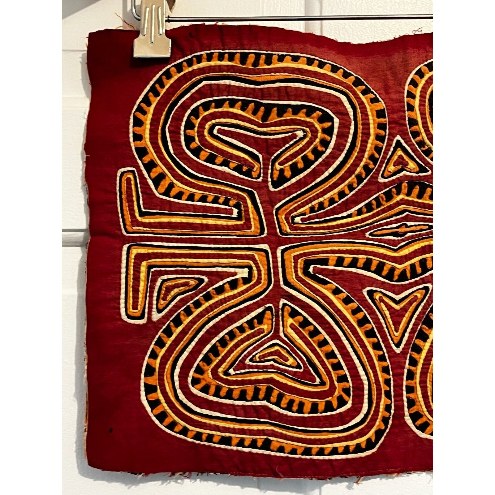 Vintage 1970s Panama Kuna Molas Indian Textile Tapestry Folk Art Red ...