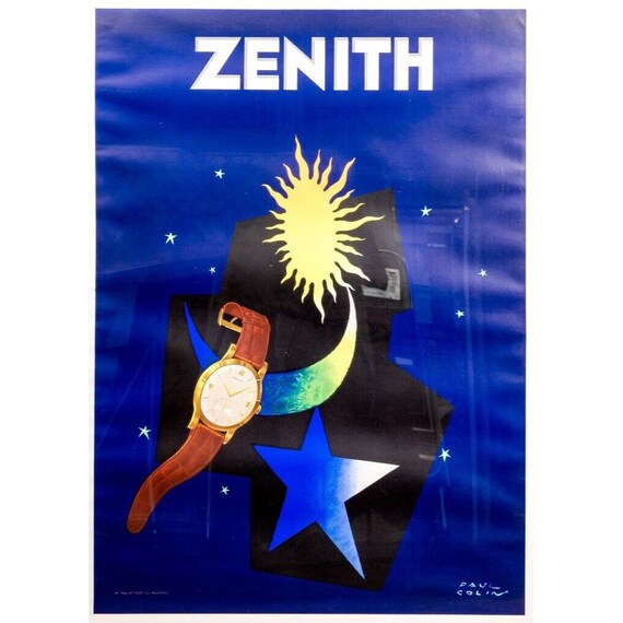 Original Vintage Zenith Watch Poster by Paul Colin c1… - Gem