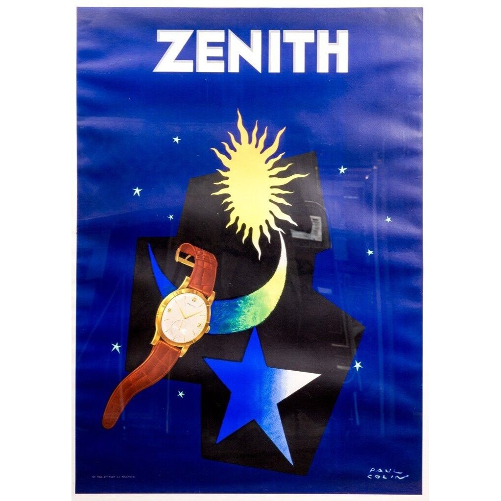 Original Vintage Zenith Watch Poster by Paul Colin C1950 Art Deco Large ...