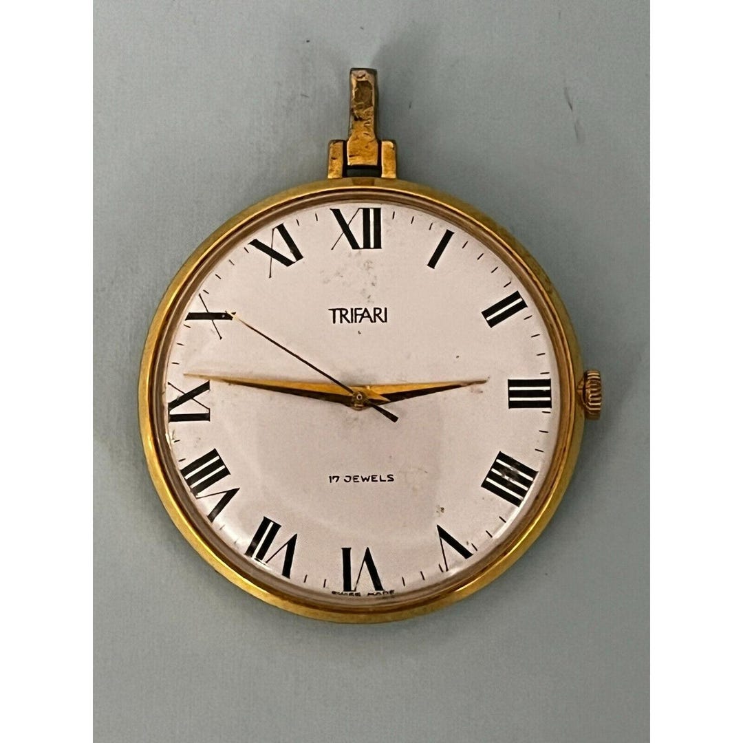Vintage Trifari Pendant Pocket Watch 17 Jewel Gold Tone Pendant Rare ...