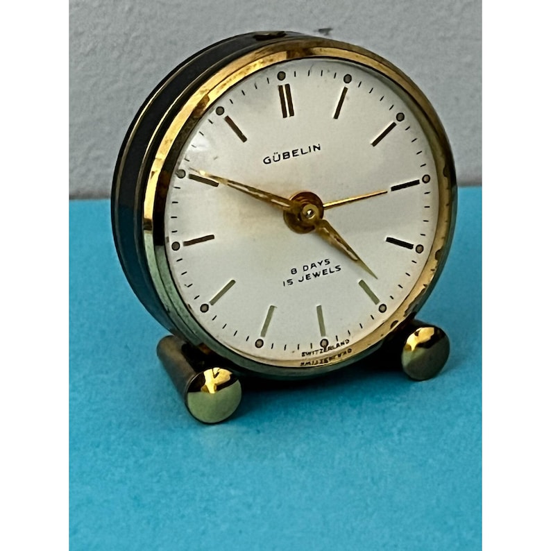 Small Vintage Swiss Alarm Clock 15 Jewels Gübelin Art Deco Black Case ...
