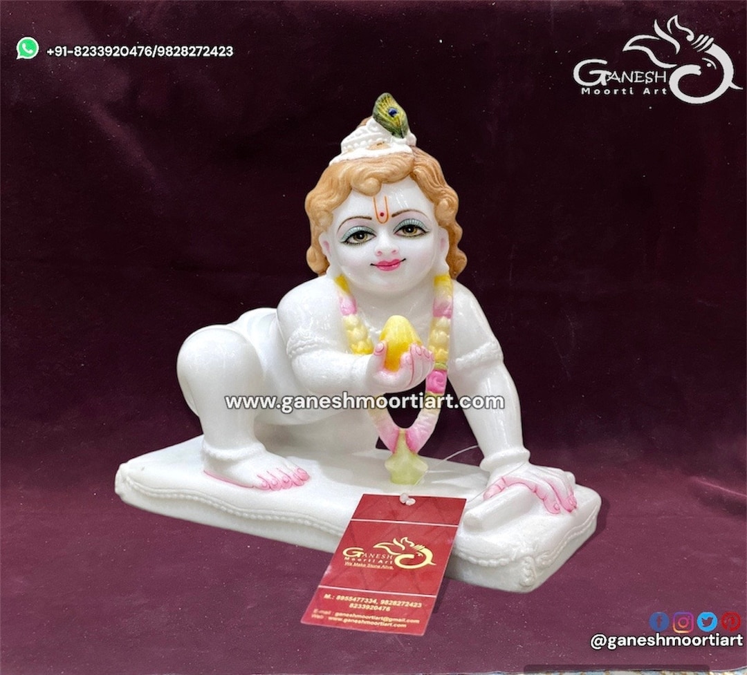 Buy Small Little Krishna Marble Idol, Hindu Deities Beautiful Marble ...