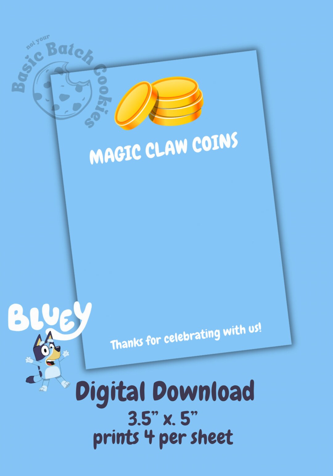 Bluey Magic Claw Coins Cookie Card - Etsy