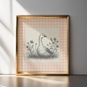 Goose Art Print | Soft Pink Gingham | Shabby Chic | Cottage Core | Pink ...