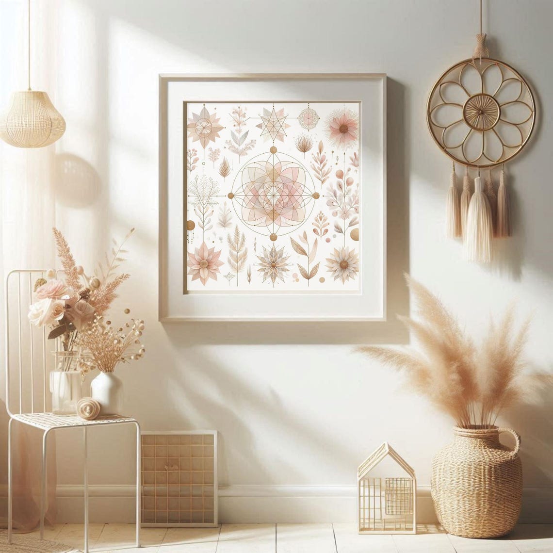 Pink Boho Art Print Shabby Chic Decor Pink Beige Fall Decor Boho Wall ...