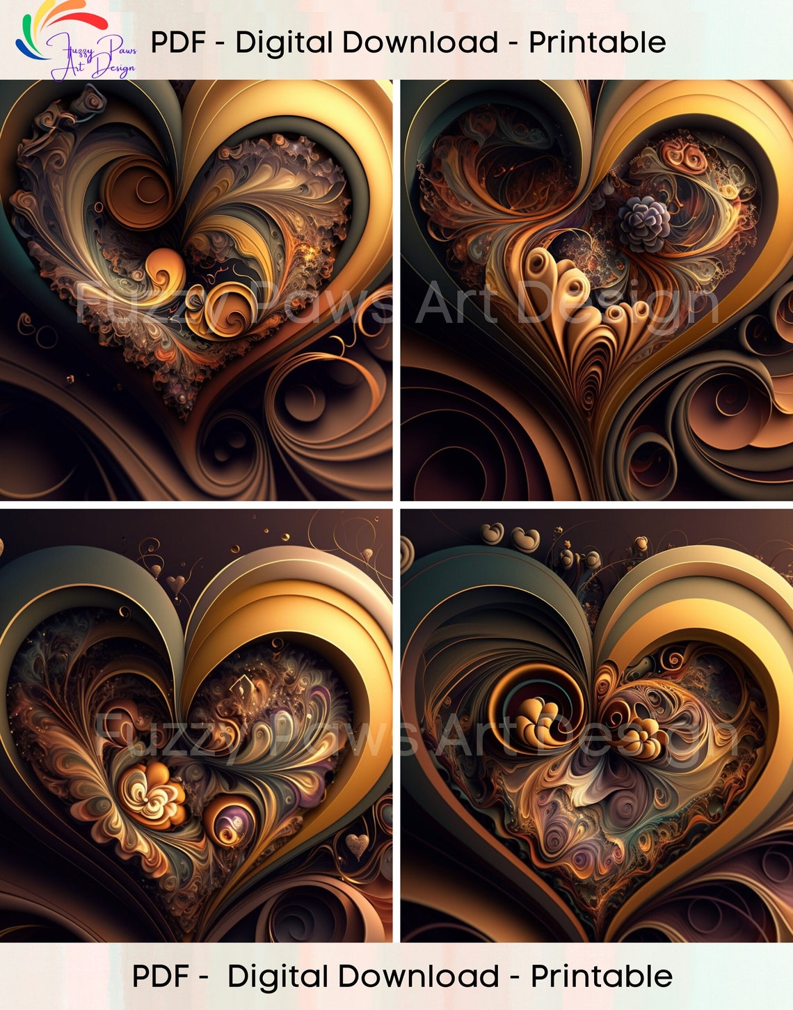 4 Images - Vintage Victorian Hearts in Gold, Brown, Green - Love ...