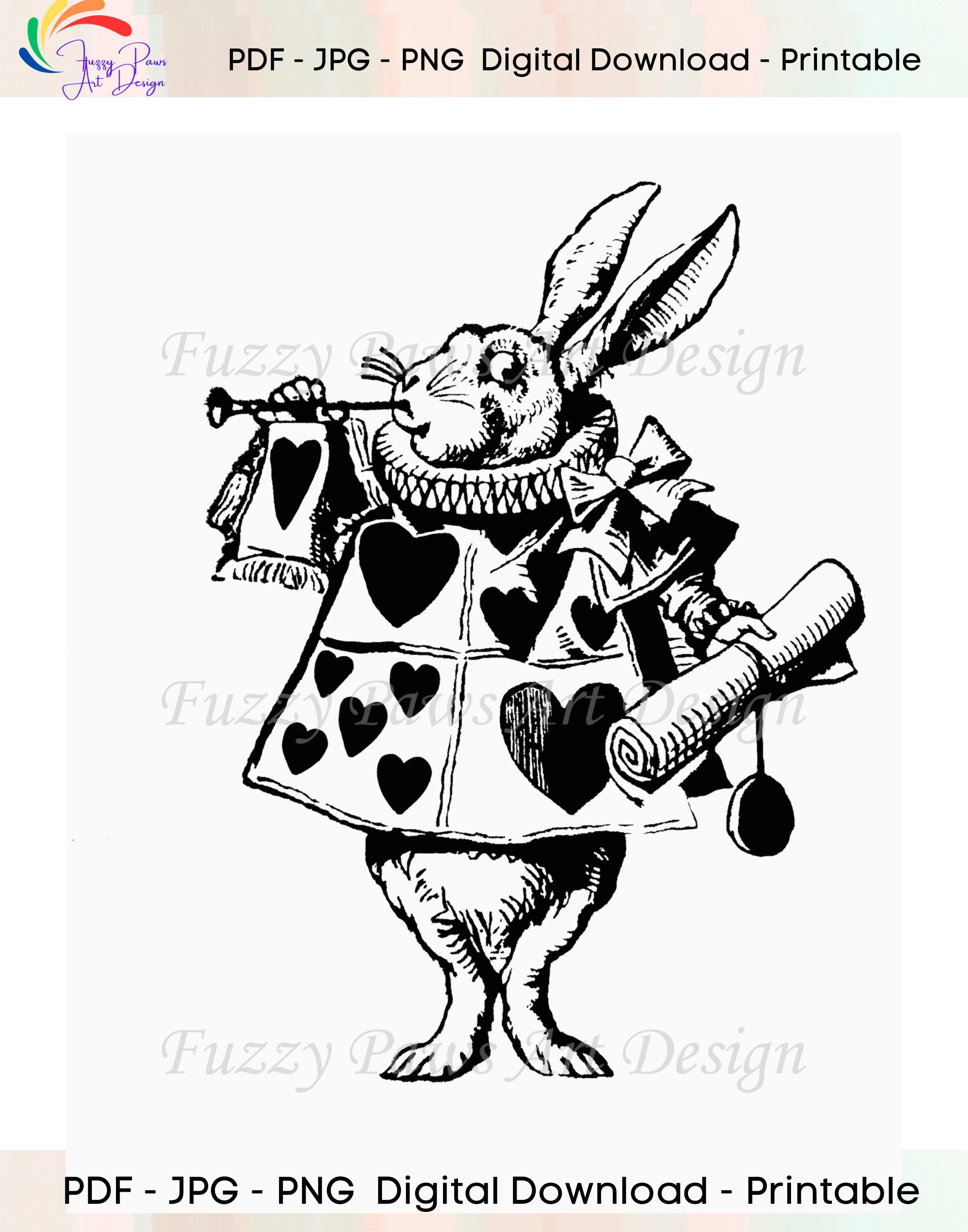 White Rabbit W Hearts and Bugle Classic Alice's Adventure in Wonderland ...