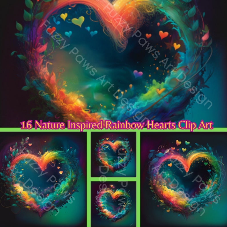 Clip Art - 16 Nature Inspired Rainbow Hearts - Commercial Use - Instant ...