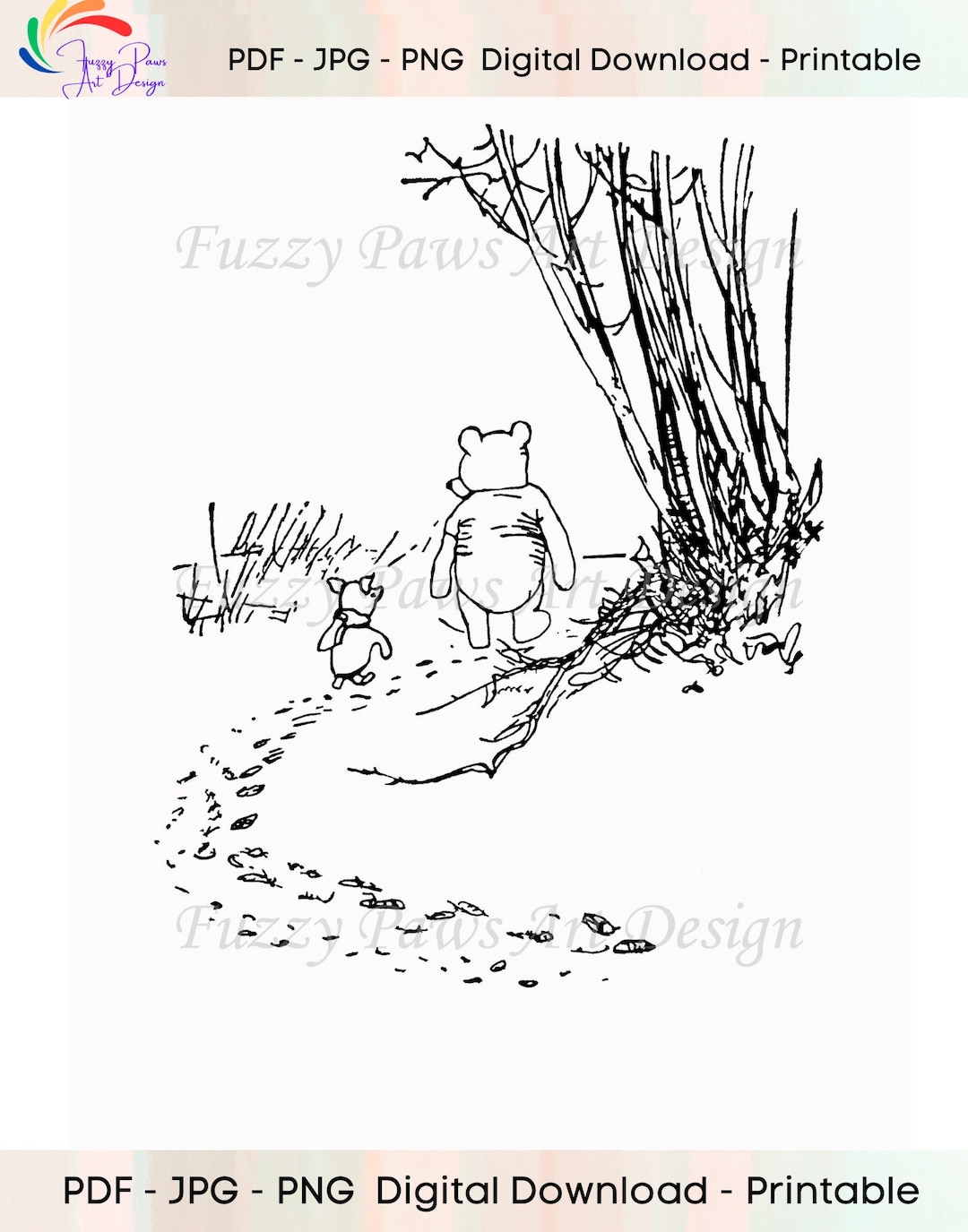 Pooh and Piglet Walking Print: Remastered Classic 1926 Illustration ...