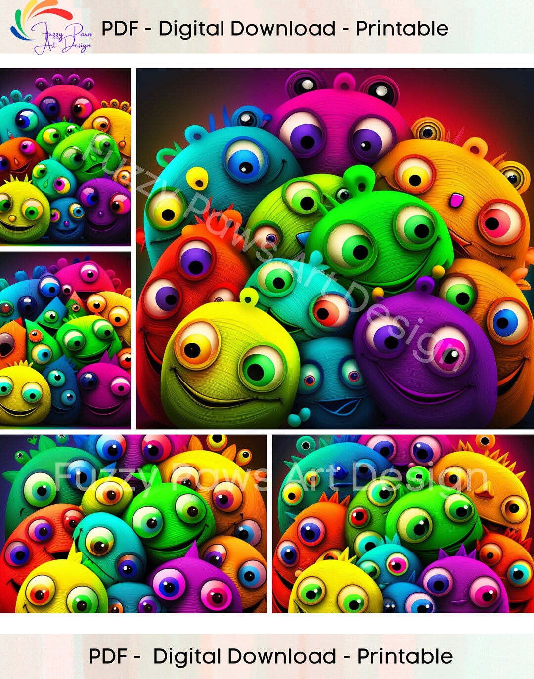 5 Images Googly-eyes Creatures in Rainbow Colors Silly - Etsy