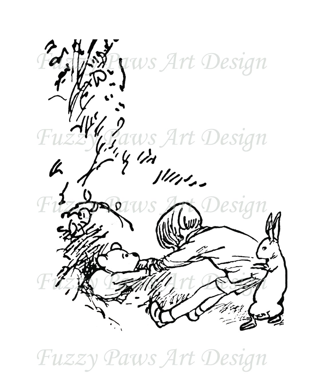 Winnie-the-pooh Print: Classic Pooh Stuck in Hole 1926 Illustration ...