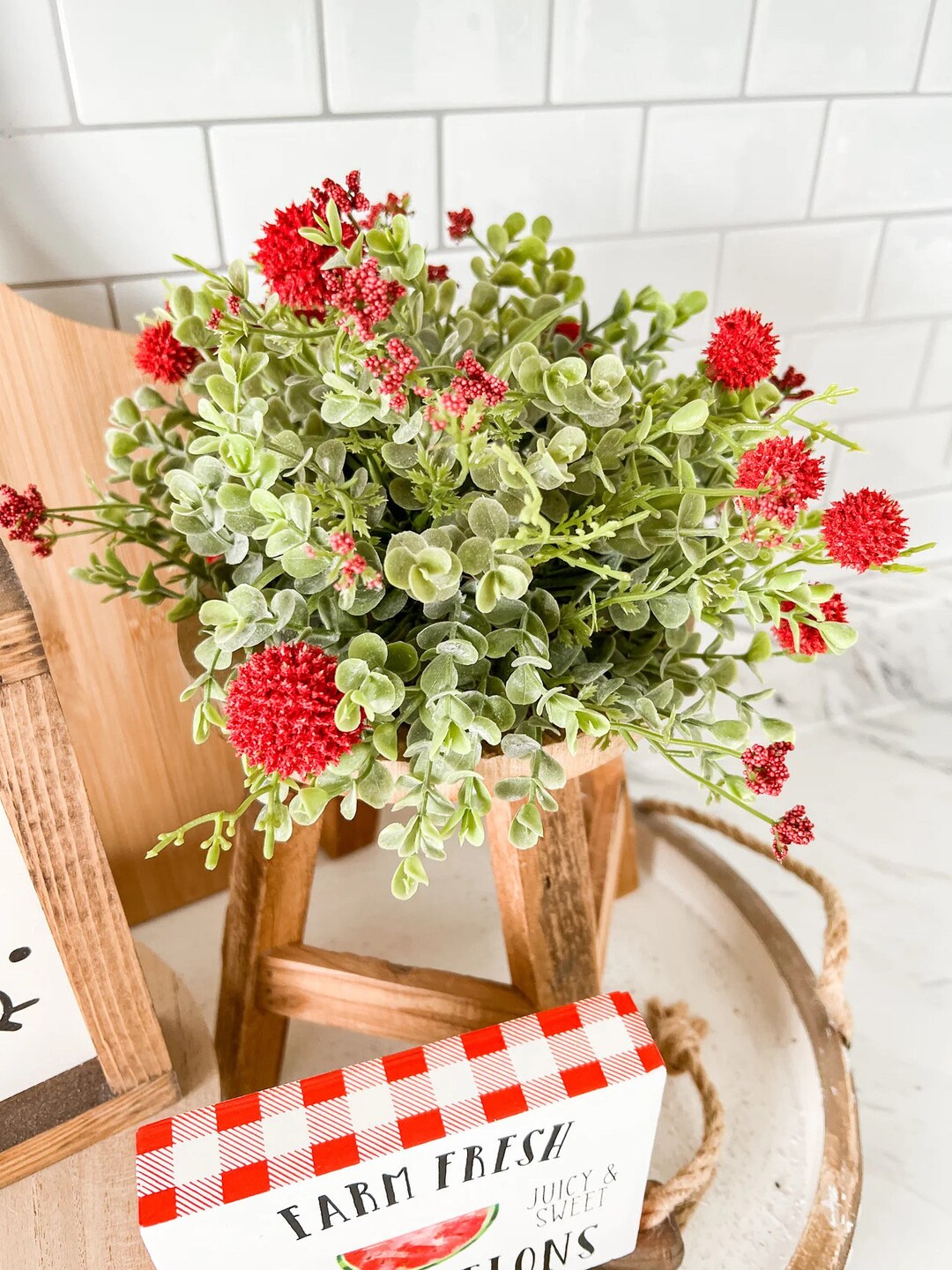 Red Garden, Bliss Half Sphere, Artificial Greenery, Summer Greenery ...