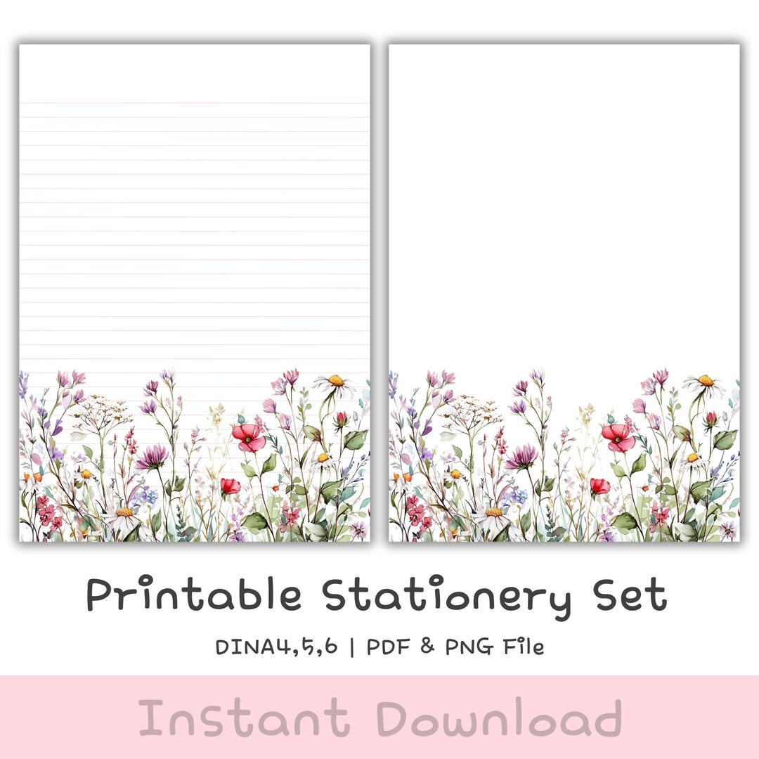 Lined Paper Printable Wildflower Stationery Floral Writing Paper ...