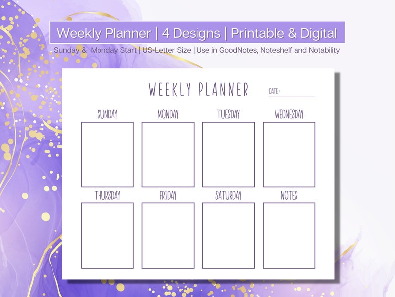 Weekly Planner Printable Landscape Simple Weekly Schedule - Etsy