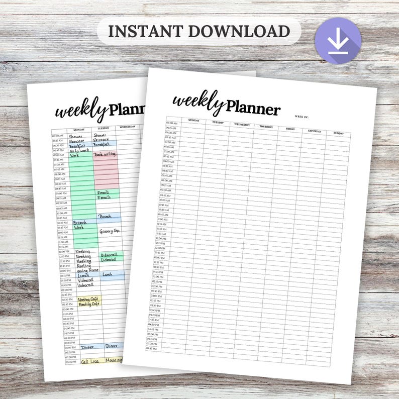 15 Minute Weekly Planner, Printable Time-blocking Schedule, A4 & US ...