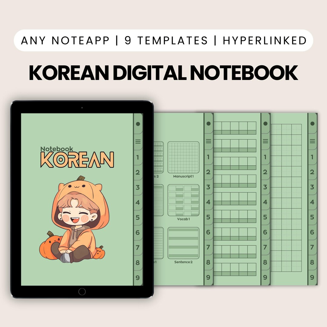 Korean Study Digital Notebook, Green Language Planner, Hyperlinked PDF ...