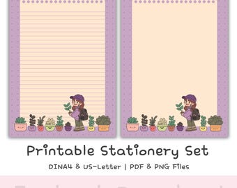 Kawaii Plant Girl Printable Stationery | Lined Paper Set | Letter ...