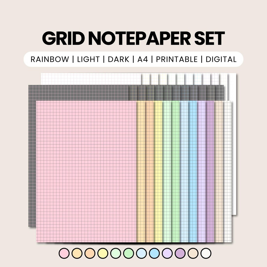 Grid Paper Set | Rainbow Graph Paper | Printable A4 Notes - Etsy