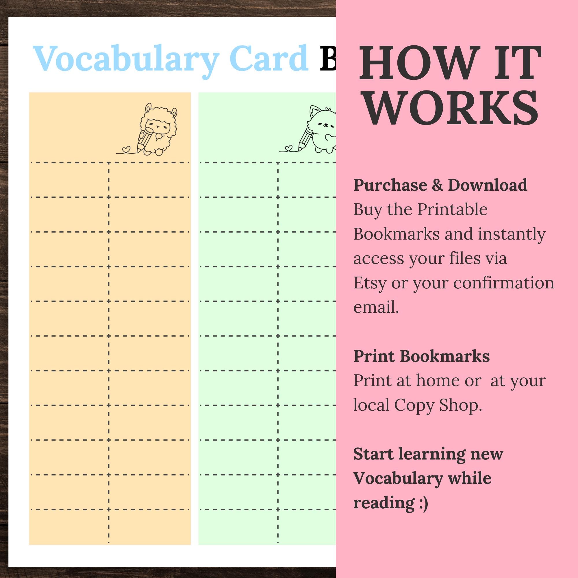 Pastel Vocabulary Bookmark Printable: Language Learning Study Aid (PDF ...