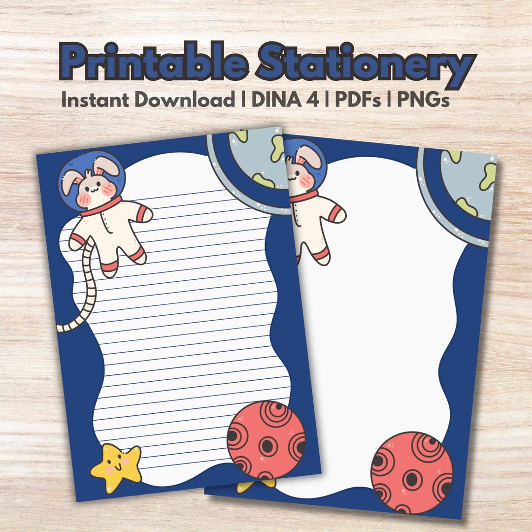 Kawaii Astronaut Bunny Printable Stationery | Space-themed Writing ...
