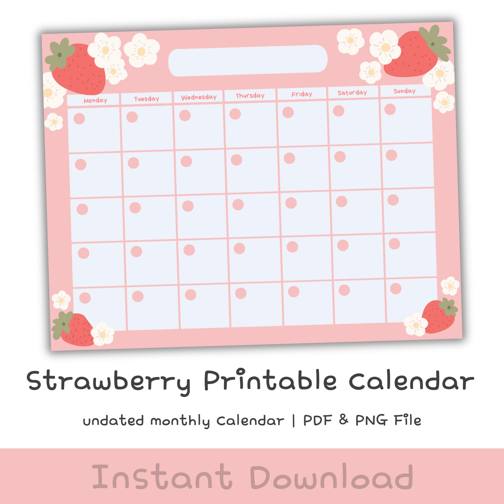 Pastel Strawberry Calendar | Undated & Reusable | Cute Printable ...