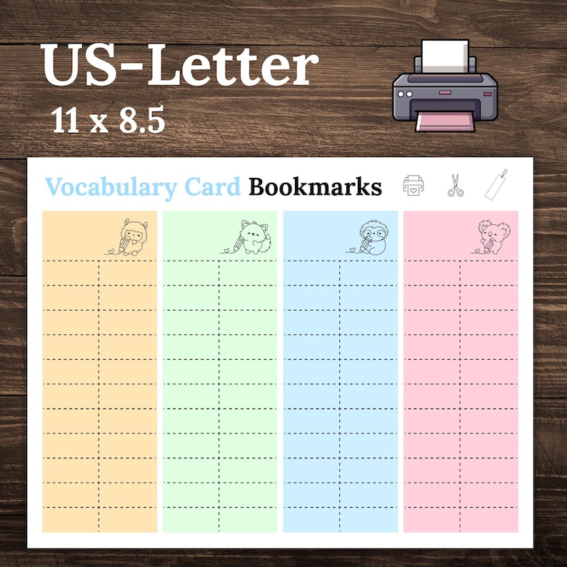 Pastel Vocabulary Bookmark Printable: Language Learning Study Aid (PDF ...