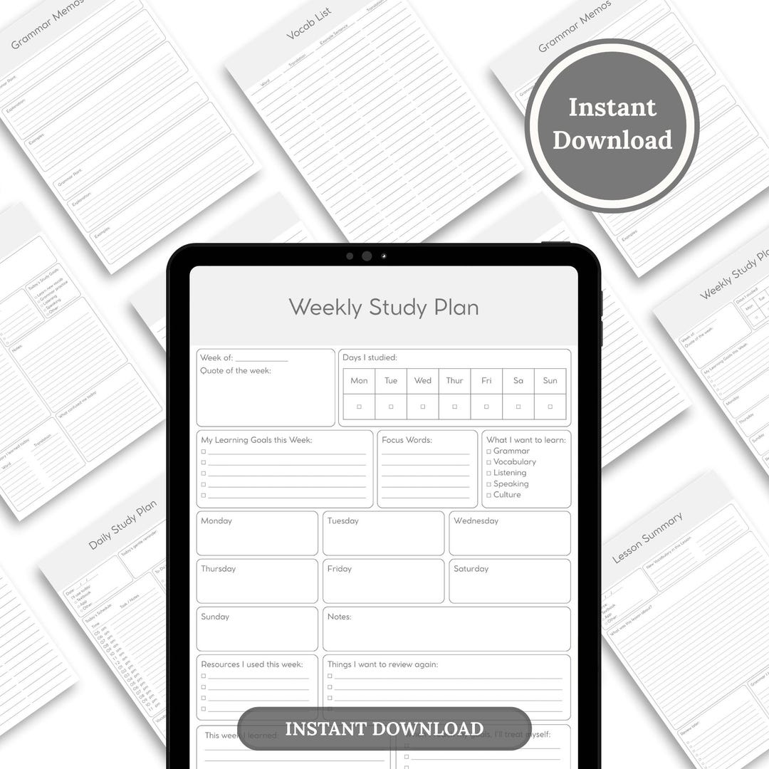 Language Learning Planner, Printable Bundle, Daily & Weekly Organizer ...