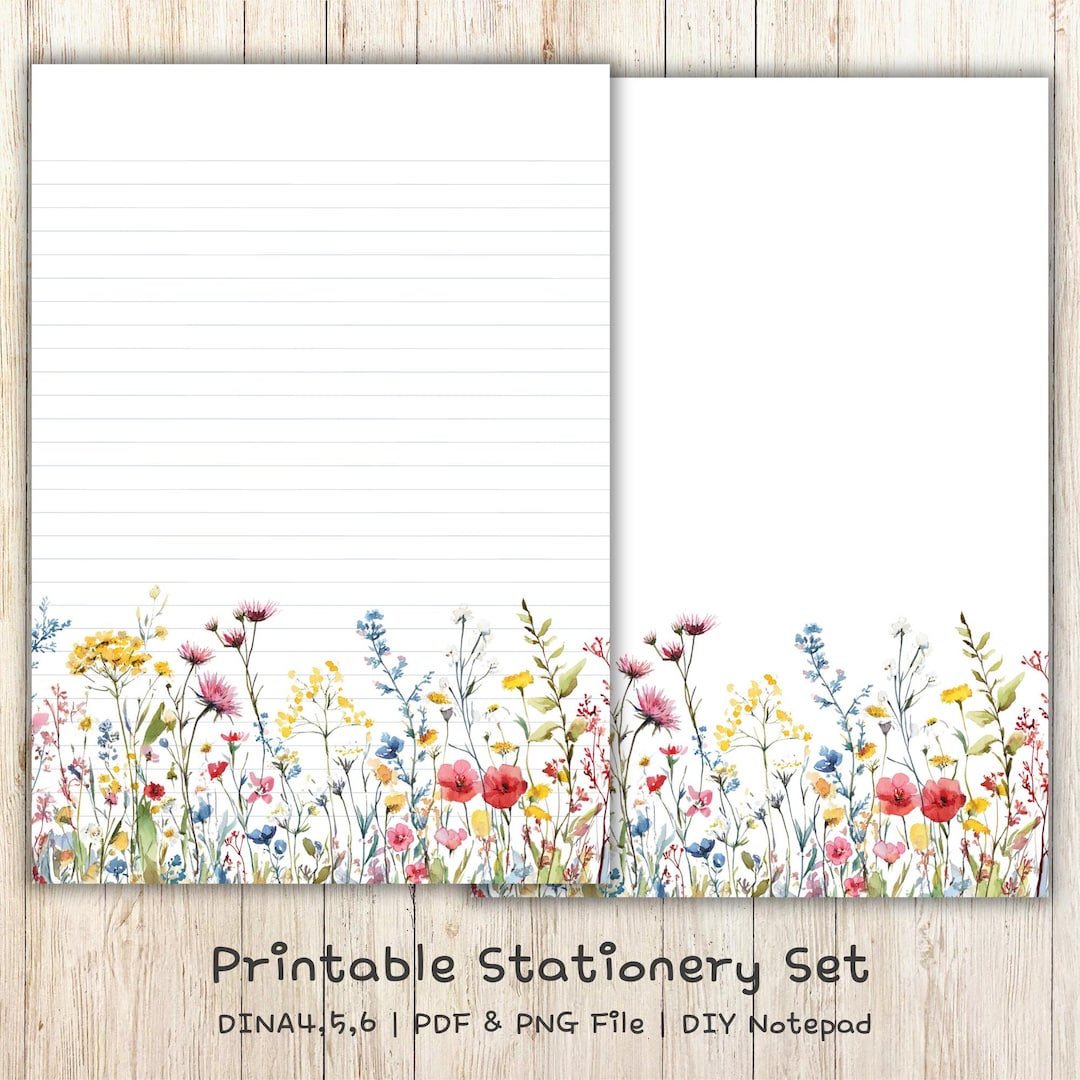 Lined Paper Printable Wildflower Stationery Floral Writing Paper ...