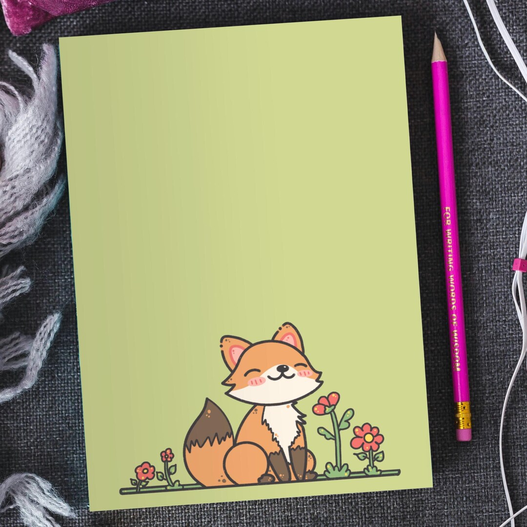 Printable Stationery Set | Kawaii Fox Floral Writing Paper | Lined ...