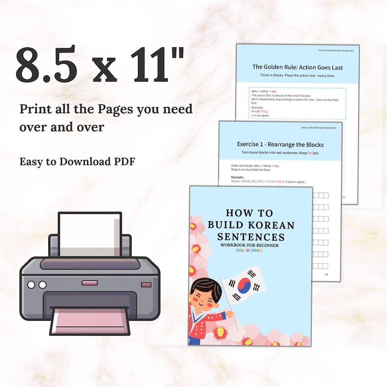 Korean Sentence Builder Workbook: Color-coded Method (PDF Download) - Etsy