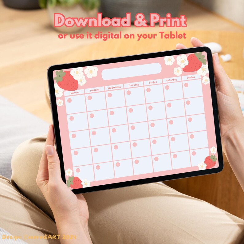 Pastel Strawberry Calendar | Undated & Reusable | Cute Printable ...