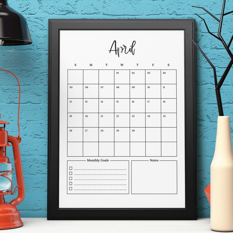 Undated Monthly Calendar Printable, Minimalist Planner, A4, A5, Letter ...
