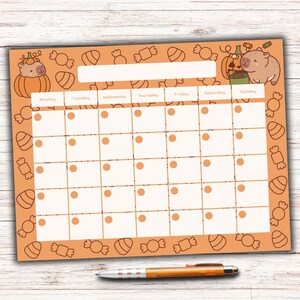 Undated Calendar Halloween Capybara, Monthly Planner, Printable Us ...