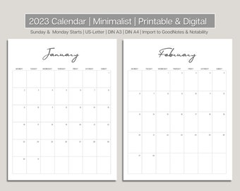 2023 Calendar Printable Minimalist Printable and Digital - Etsy