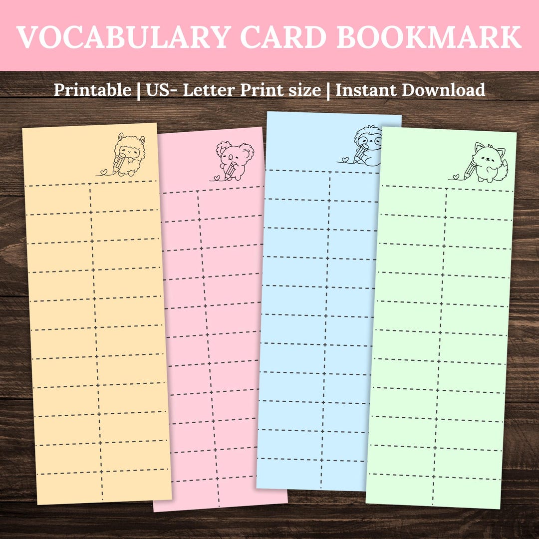 Pastel Vocabulary Bookmark Printable: Language Learning Study Aid (PDF ...