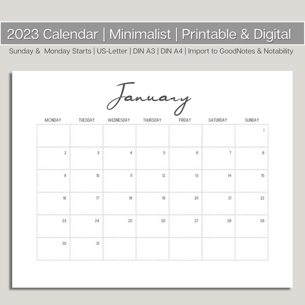 Printable Calendar - Etsy