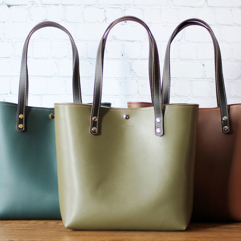 Simple Leather Tote Bag - Etsy