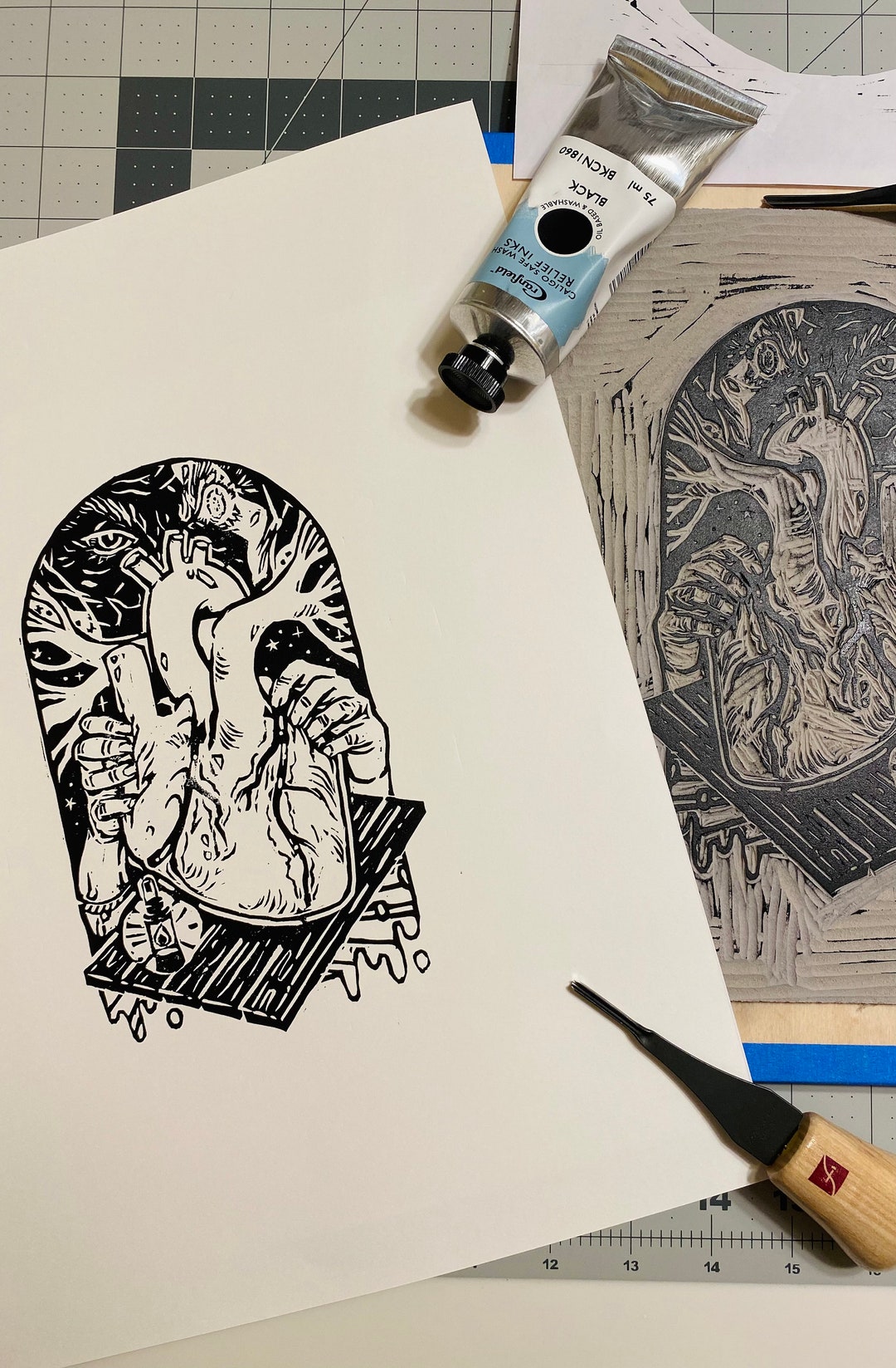 Telltale Heart · 8x11 · Linocut Linoleum Print - Etsy