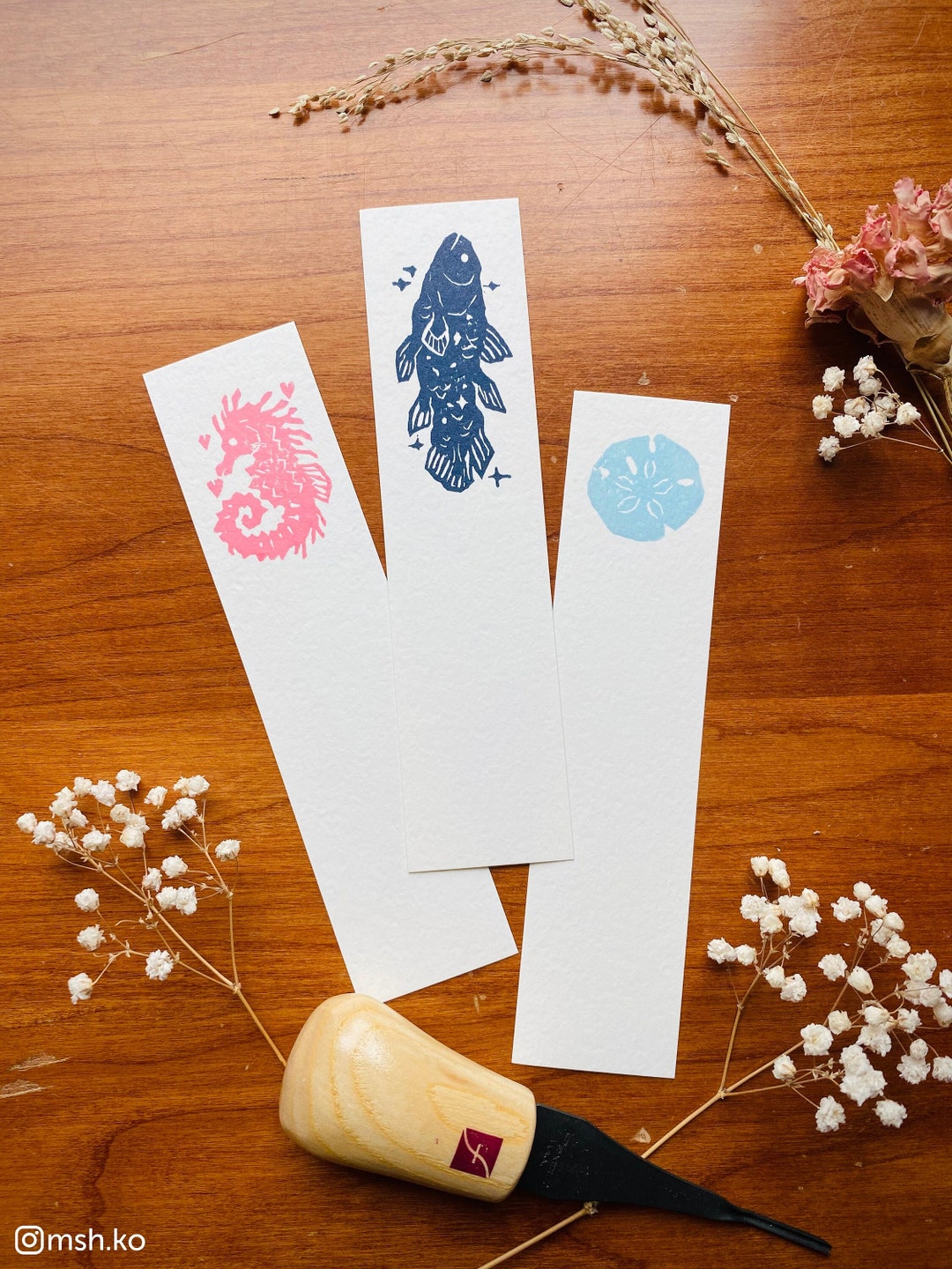 Nautical Handmade Bookmarks · Linocut Print · Coelacanth - Etsy