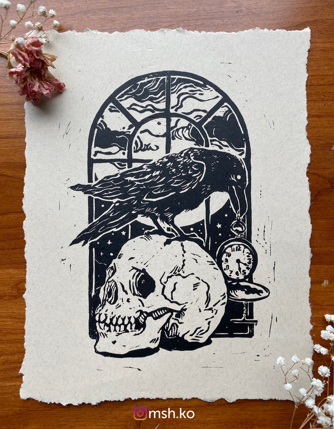 The Raven · 8x11 · Linocut Linoleum Print - Etsy