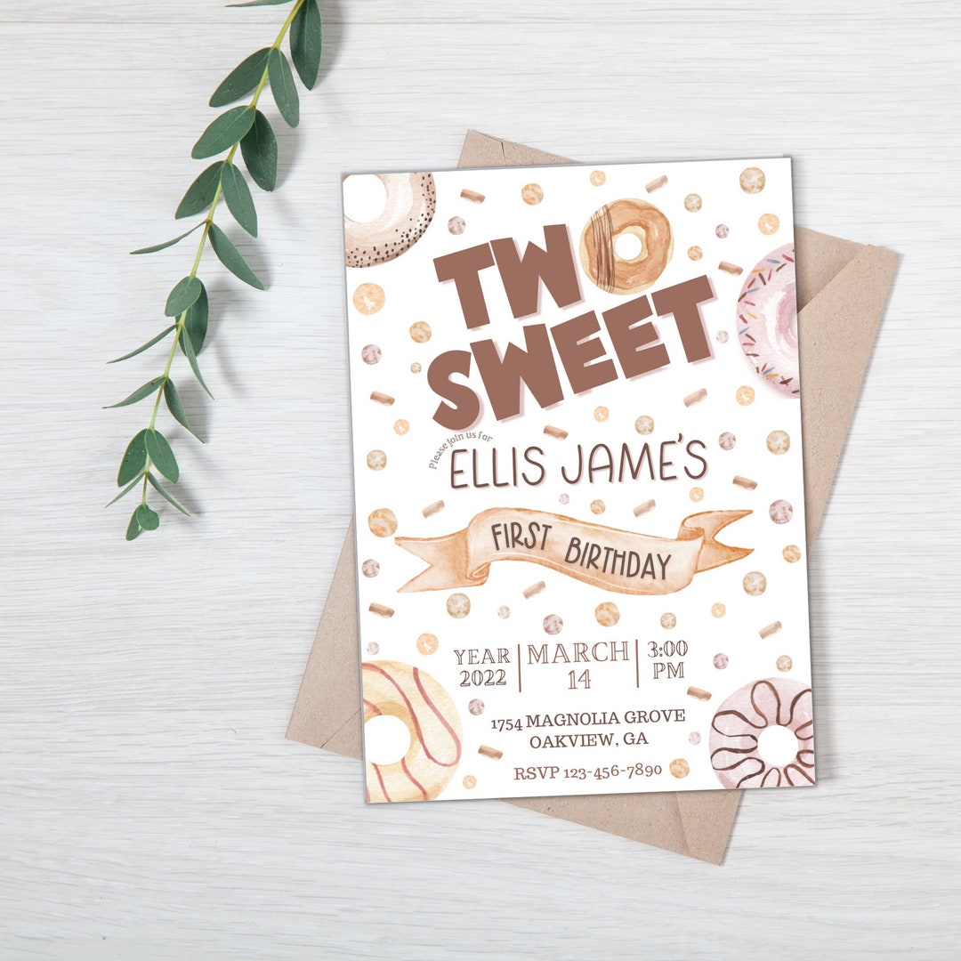 Two Sweet Printable Birthday Invitation Second Birthday - Etsy