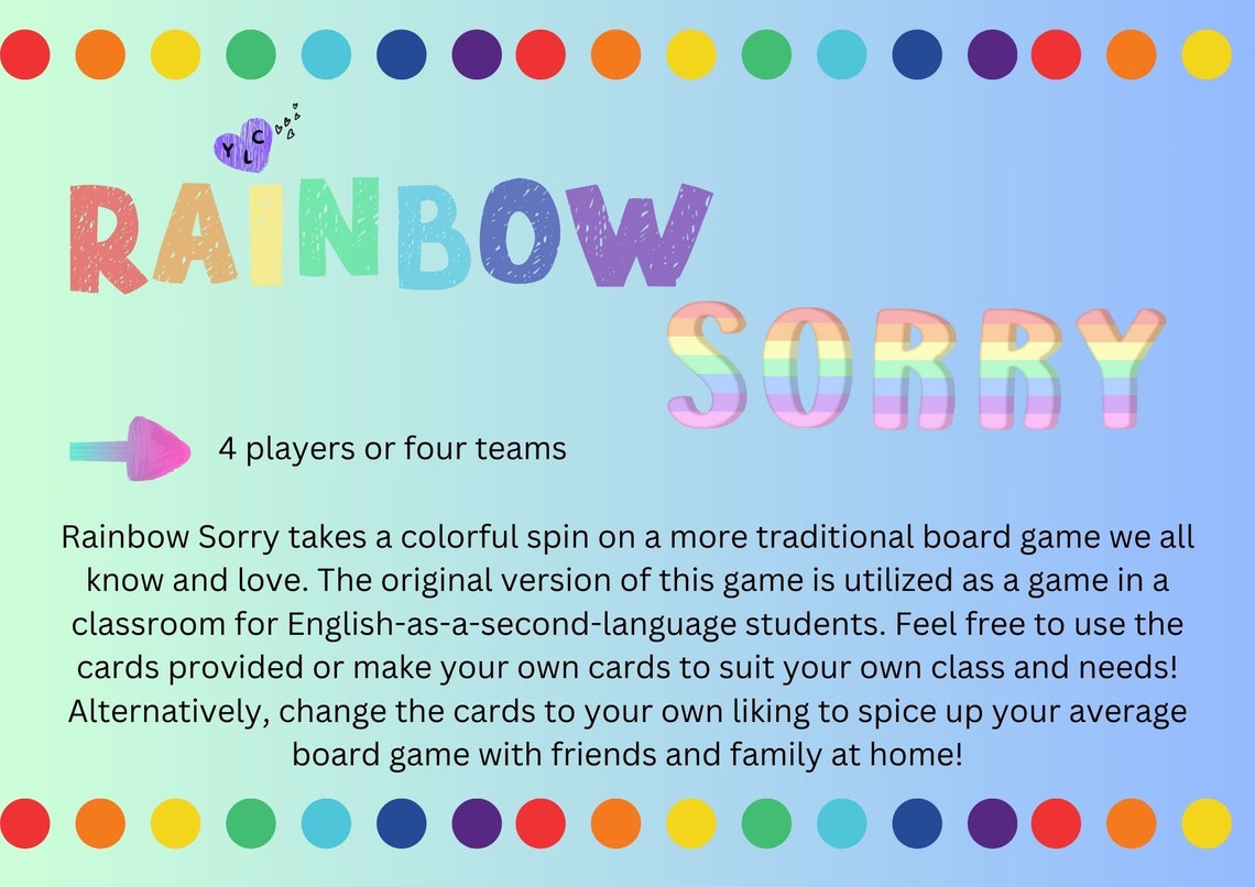 Sorry Board Game- Printable- Digital Download- ESL Game- Family Game ...