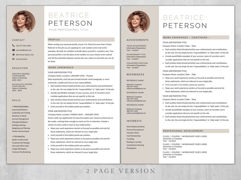Modern Resume Template: 3-page CV for Word & Pages - Etsy